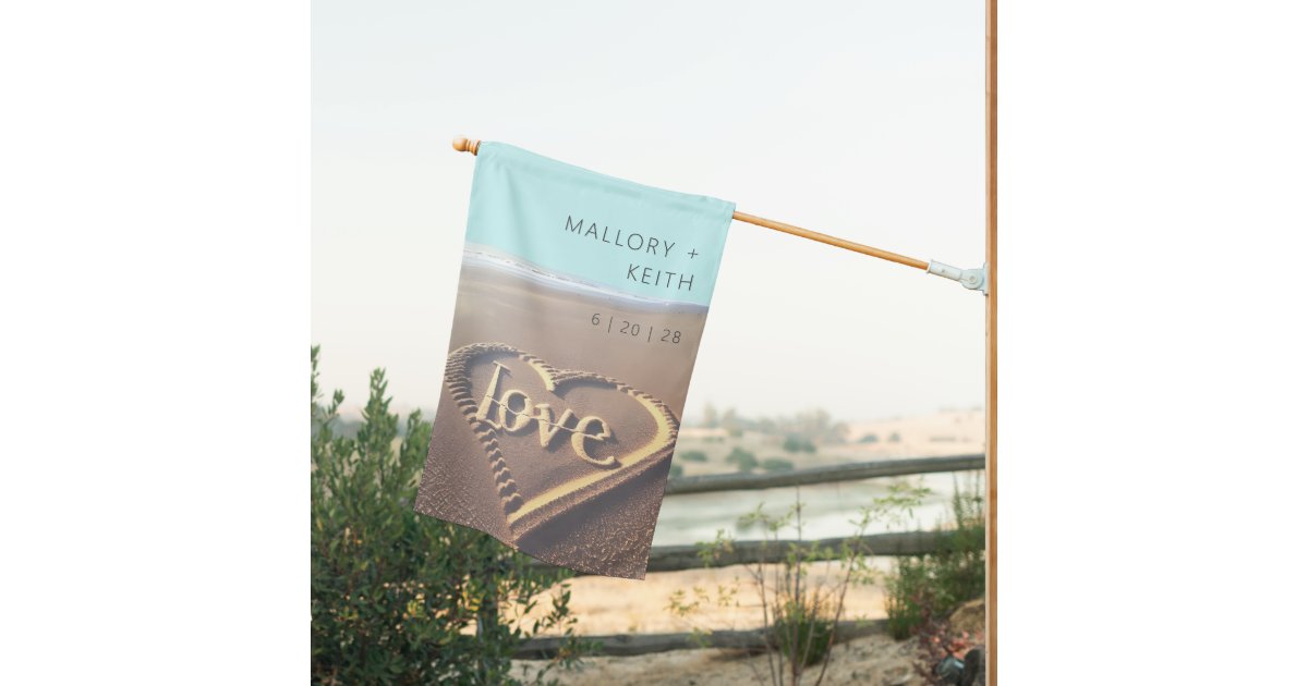 Modern Beach with Heart Vellum Style Wedding House Flag | Zazzle