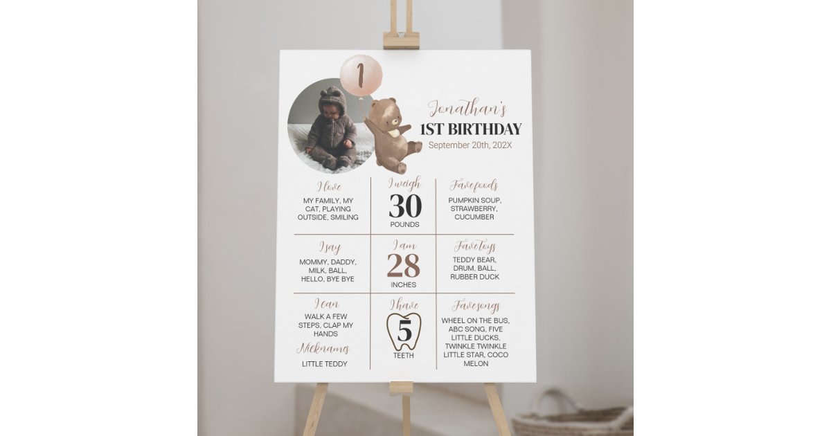 Modern Bear Balloon Birthday Milestone Sign | Zazzle