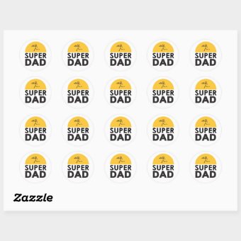 Modern Beautiful Design "SUPER DAD" Classic Round Sticker | Zazzle