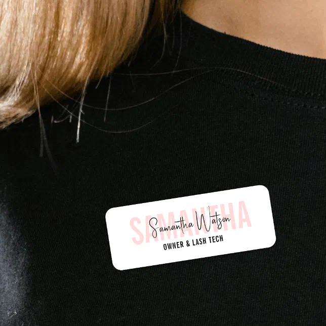 Modern Beauty Hair Salon Blush Pink Aesthetician Name Tag | Zazzle