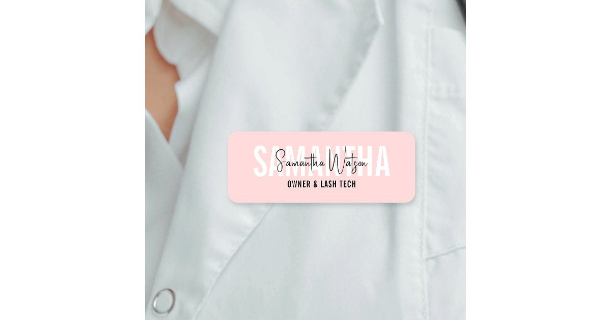 Modern Beauty Lash Salon Blush Pink Aesthetician Name Tag | Zazzle