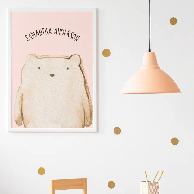 Modern Beauty Pastel Pink Bear With Name Poster | Zazzle