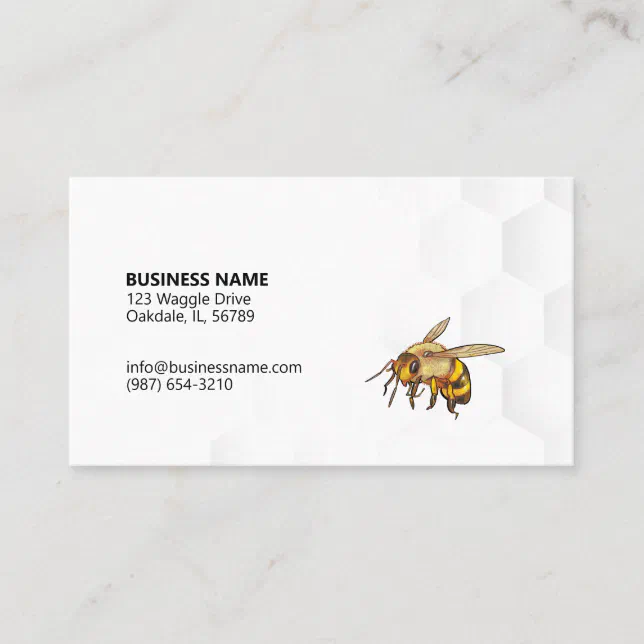 Modern Bee and Honeycomb Watermark White Business Card | Zazzle