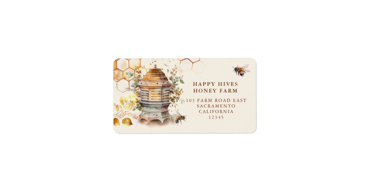 Modern Bee Hive Beekeeper Watercolor Label | Zazzle