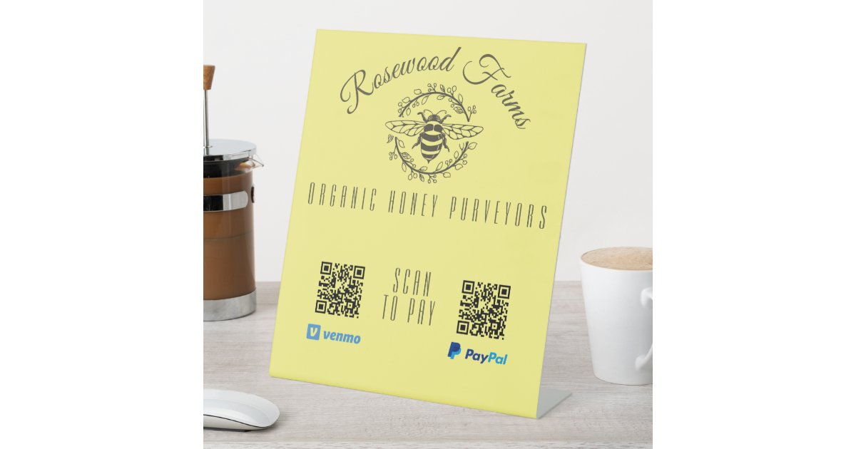 Modern Bee Wreath QR Code Payment Pedestal Sign | Zazzle Modern Bee Wreath QR Code Payment Pedestal Sign | Zazzle