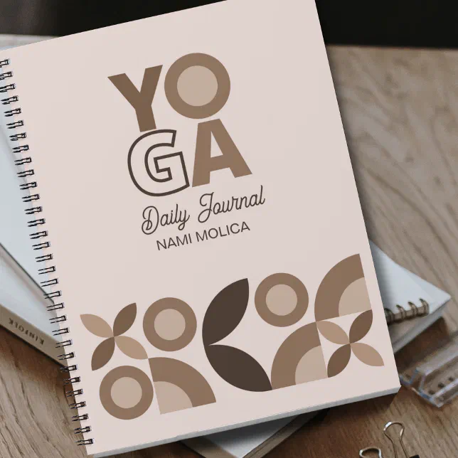 Modern Beige Brown Geometric Pattern Yoga Notebook | Zazzle