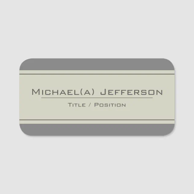 Modern Beige, Elegant Deep Grey: Chic Professional Name Tag | Zazzle