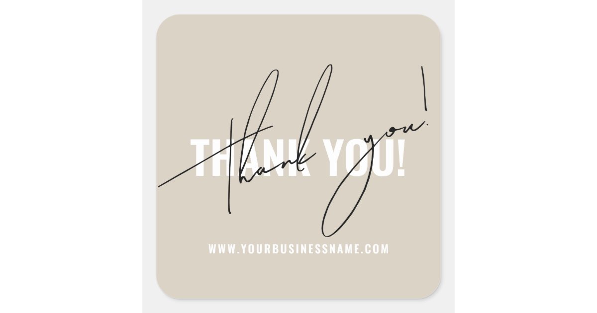 Modern beige packaging thank you square sticker | Zazzle