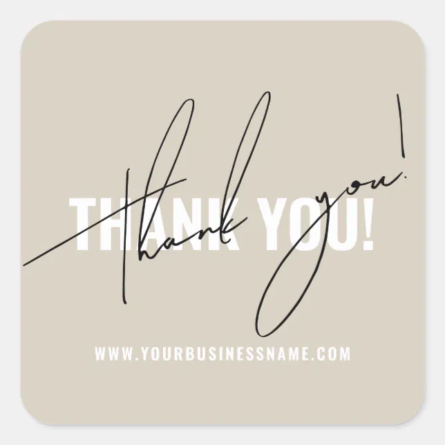 Modern beige packaging thank you square sticker | Zazzle