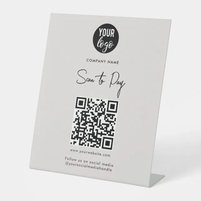 Modern Beige Scan To Pay Qr Code Social Media Pedestal Sign Zazzle