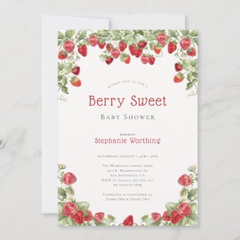 Modern Berry Sweet Strawberry Baby Shower Invitation | Zazzle