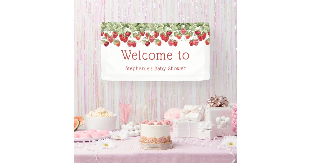 Modern Berry Sweet Strawberry Welcome Baby Shower Banner | Zazzle