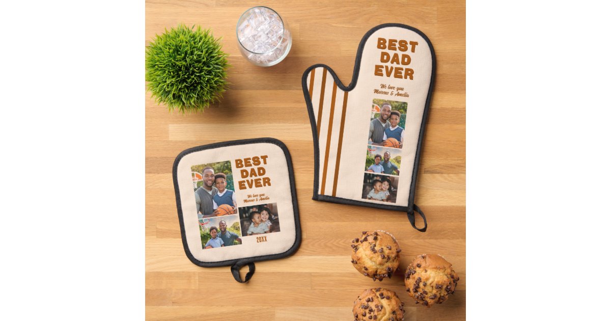 Modern Best Dad Ever 3 Photo Collage Father's Day Oven Mitt & Pot ...