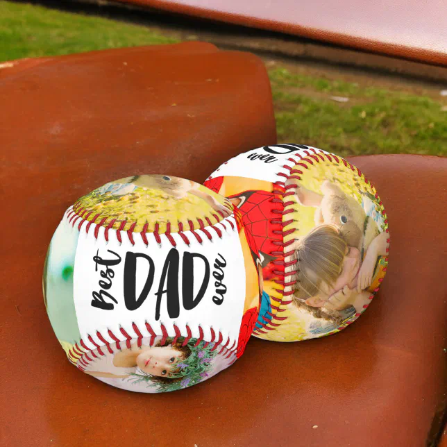 Modern Best Dad ever 5 photos grid collage father Baseball | Zazzle