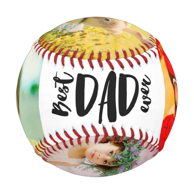 Modern Best Dad ever 5 photos grid collage father Baseball | Zazzle