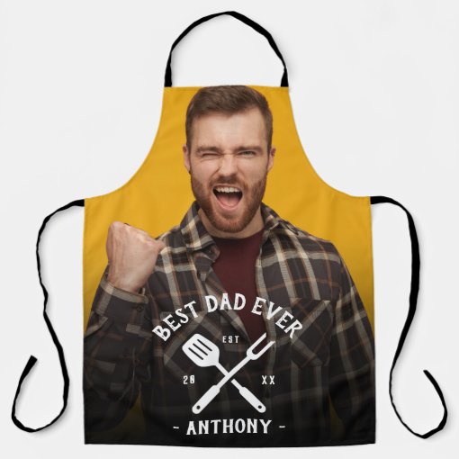 Modern Best DAD Ever Cool Name Photo Men's Apron | Zazzle