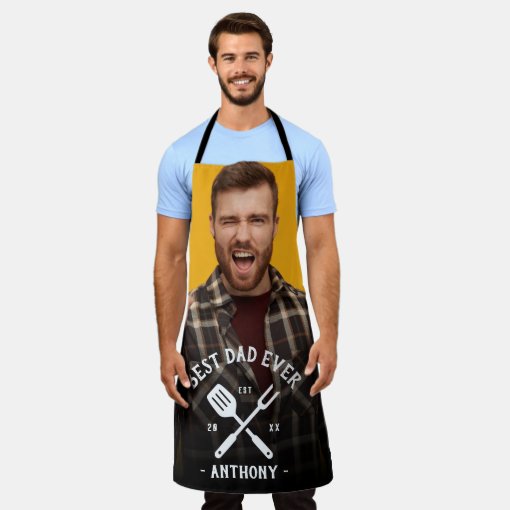 Modern Best DAD Ever Cool Name Photo Men's Apron | Zazzle