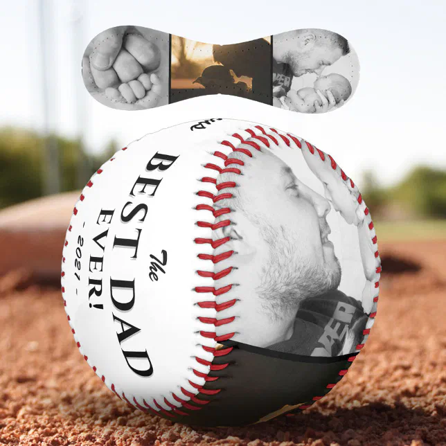 Modern Best Dad Ever Father`s Day Keepsake 3 Photo Baseball | Zazzle
