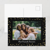 Modern Best Friends BFF Besties Photo Black Gold Postcard | Zazzle
