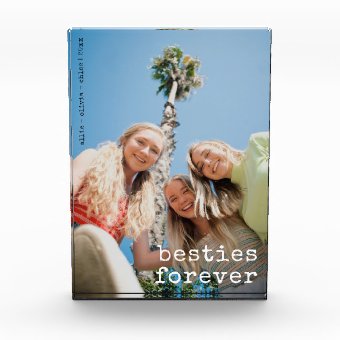 Modern Best Friends Custom Besties Forever Overlay Photo Block | Zazzle
