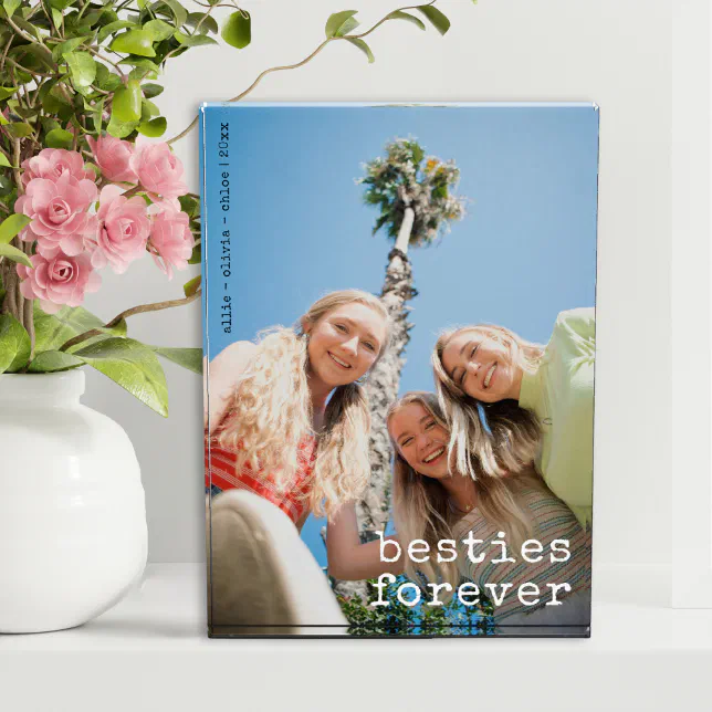 Modern Best Friends Custom Besties Forever Overlay Photo Block | Zazzle