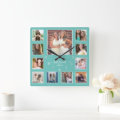 Modern Best Friends Forever 11 Photo Collage Teal Square Wall Clock ...