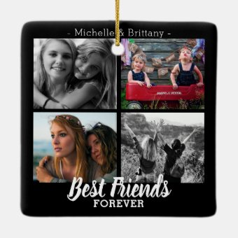 Modern Best Friends Forever Photo Collage | Bestie Ceramic Ornament ...