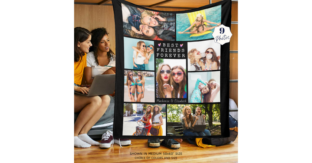 Modern BEST FRIENDS FOREVER Photo Collage Names Fleece Blanket | Zazzle