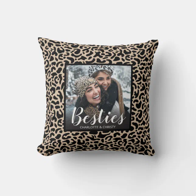 Modern Best Friends Leopard Print Photo Throw Pillow | Zazzle