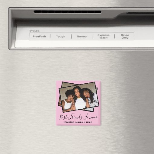 Modern Best Friends Photo Personalized Fun Pink Magnet | Zazzle
