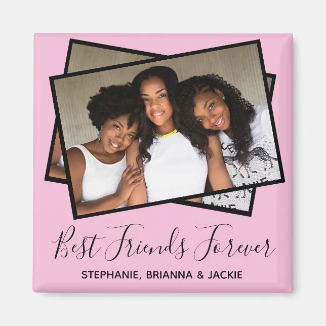 Modern Best Friends Photo Personalized Fun Pink Magnet | Zazzle