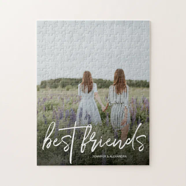 Modern Best Friends Script and Photo Jigsaw Puzzle | Zazzle