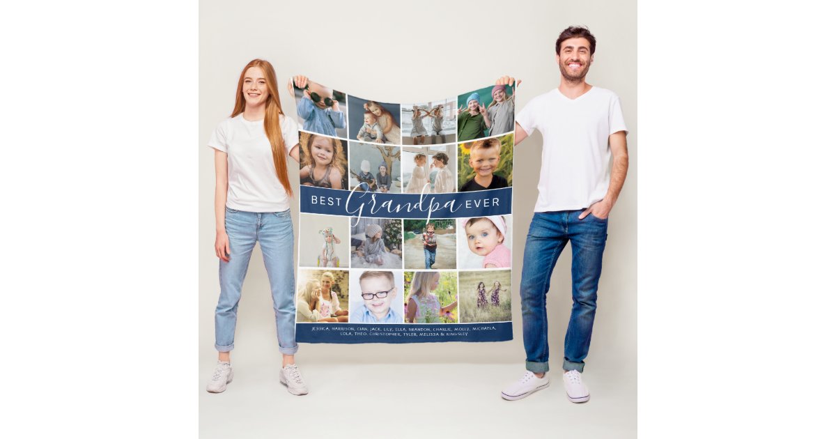 Modern Best Grandpa Ever Photo Collage & Names Fleece Blanket | Zazzle