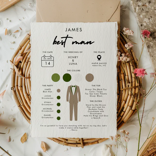 Modern Best Man Wedding Party Info Card | Zazzle