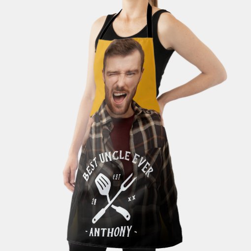 Modern Best UNCLE Ever Cool Name Photo Men's Apron | Zazzle