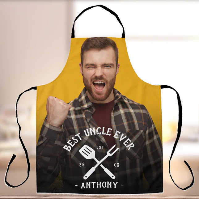 Modern Best UNCLE Ever Cool Name Photo Men's Apron | Zazzle