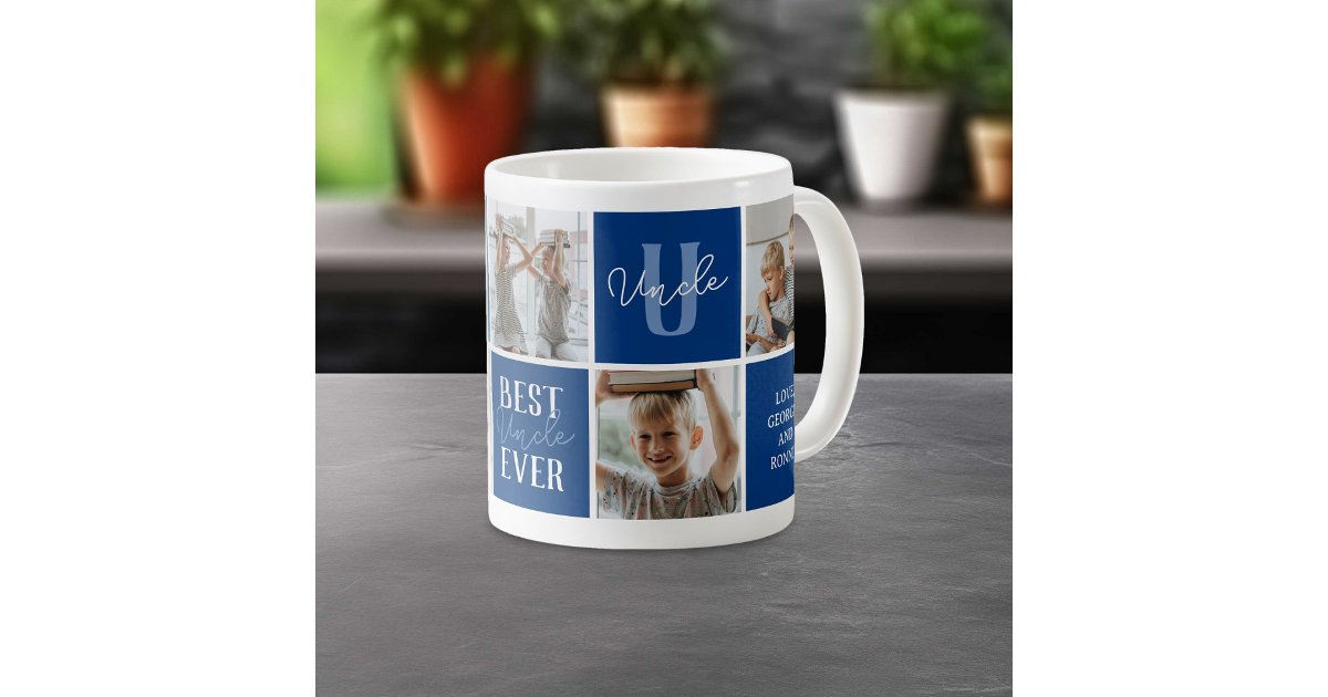 Modern Best Uncle Ever Photo Collage Blue Coffee Mug | Zazzle