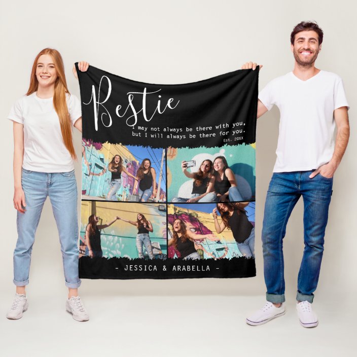 Modern Bestie Quote Photo Collage Personalized BFF Fleece Blanket ...
