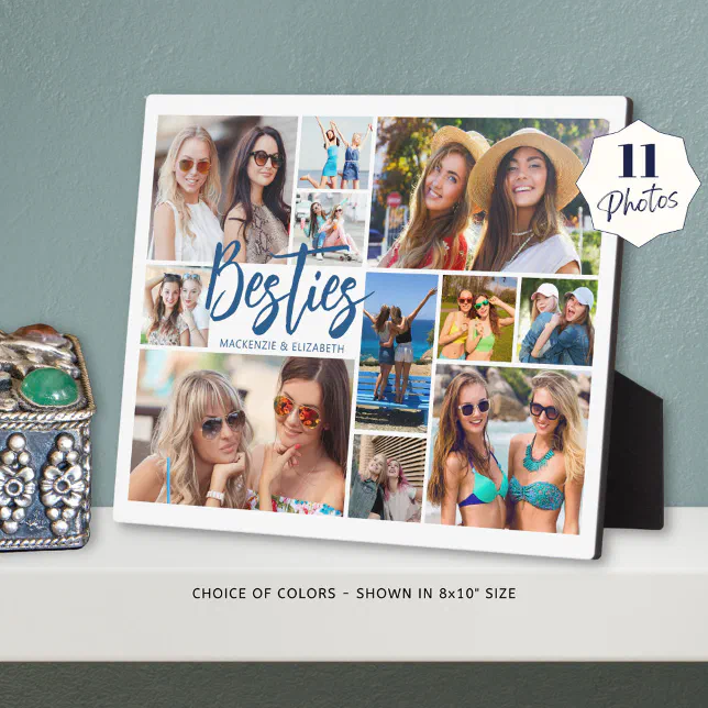 Modern Besties 11 Photo Collage Script Plaque | Zazzle