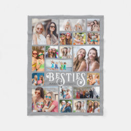 Modern BESTIES 19 Photo Collage Custom Colors Fleece Blanket | Zazzle