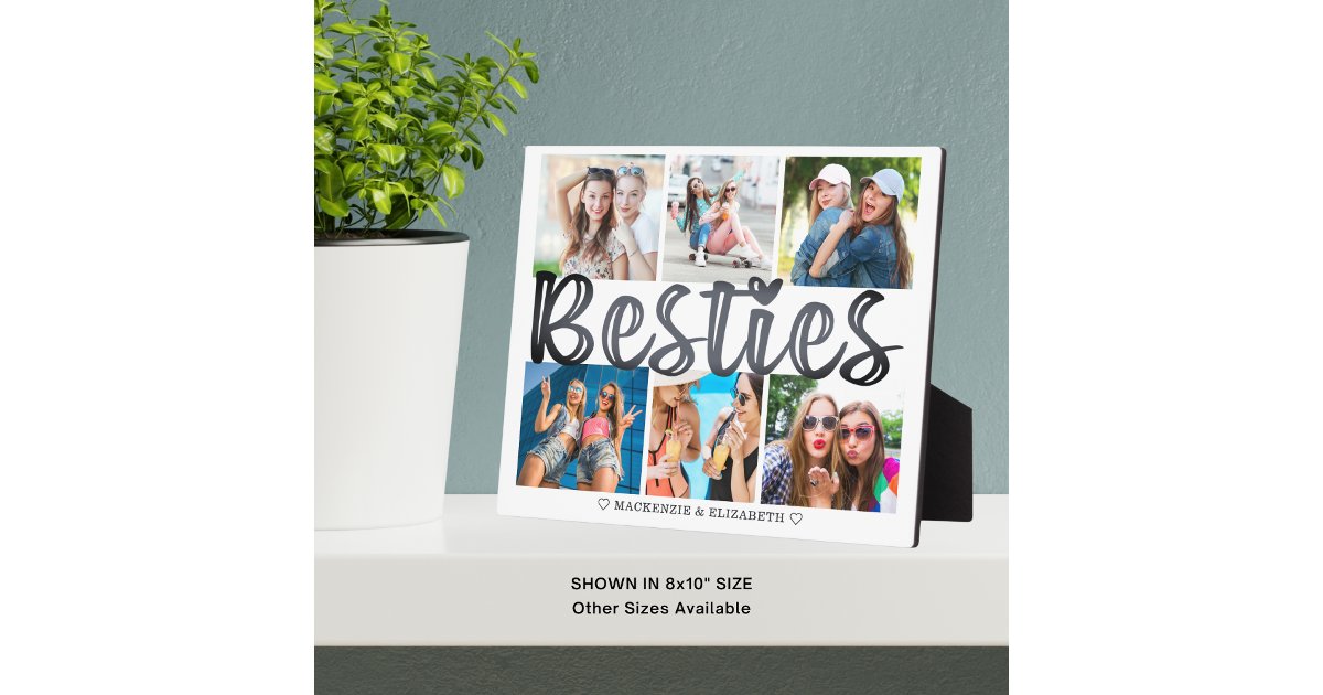 Modern BESTIES 6 Photo Collage Custom Text 8x10 Plaque | Zazzle