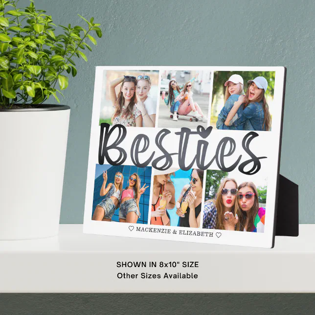 Modern BESTIES 6 Photo Collage Custom Text 8x10 Plaque | Zazzle