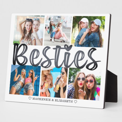 Modern BESTIES 6 Photo Collage Custom Text 8x10 Plaque | Zazzle