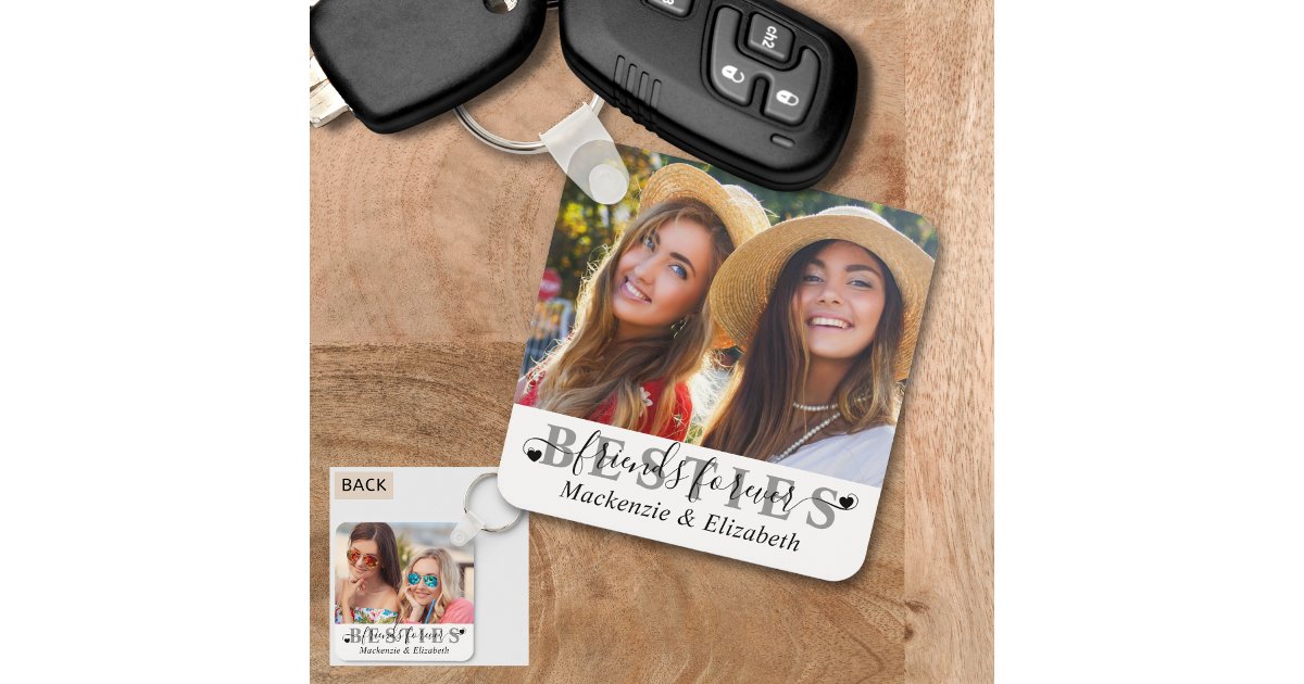 Modern BESTIES Friends Forever Chic Script 2 Photo Keychain | Zazzle
