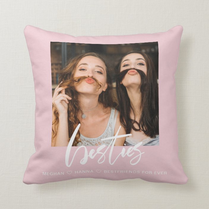 Modern Besties photo best friends pink Throw Pillow | Zazzle.com