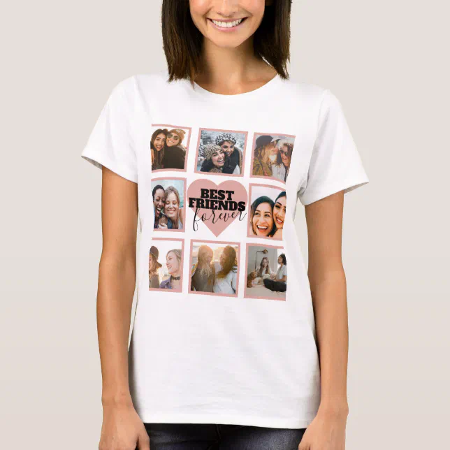 Modern BFF Photo Collage Rose Gold Heart T-Shirt | Zazzle