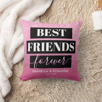 Modern BFF Pink Glitter Best Friend Besties Throw Pillow | Zazzle
