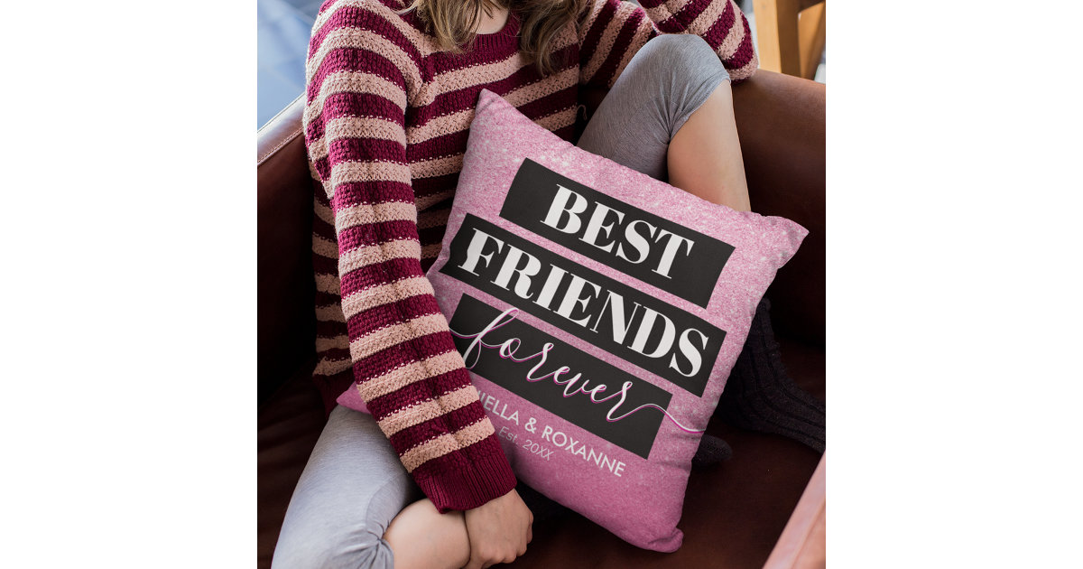 Modern BFF Pink Glitter Best Friend Besties Throw Pillow | Zazzle