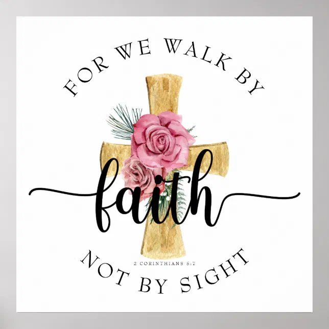 Modern Bible Verse Floral Cross Poster | Zazzle