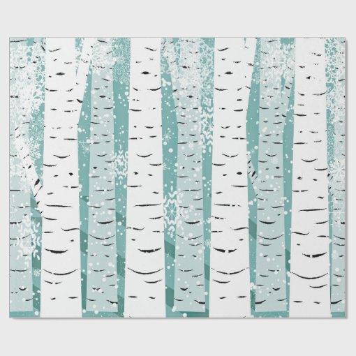 Modern Birch Trees In Snow Wrapping Paper | Zazzle